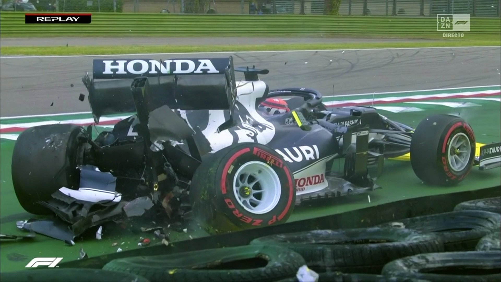 GP IMOLA de F1: Yuki Tsunoda destroza su Alpha Tauri en un accidente ...