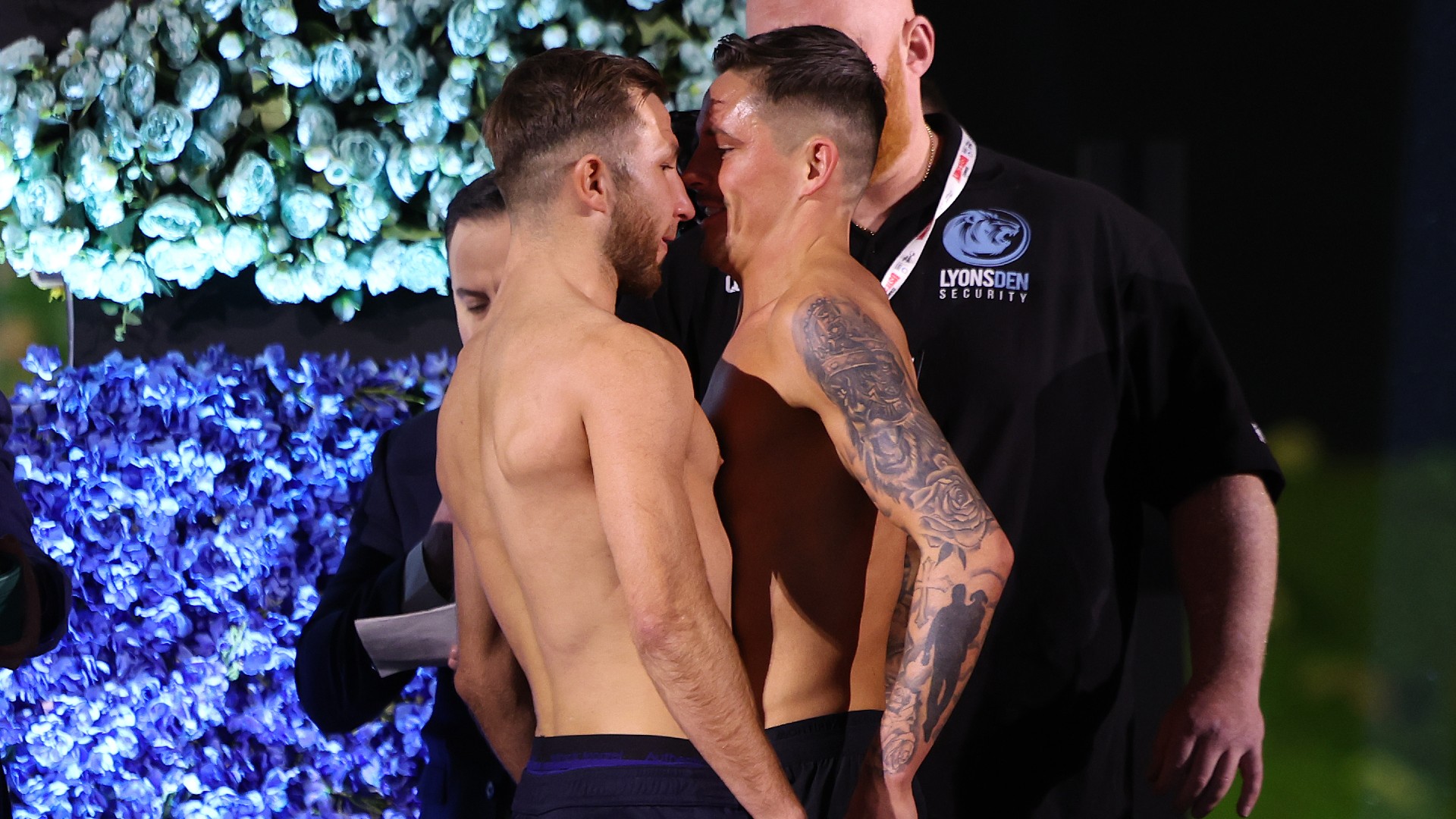 Isaac Lowe, Lee McGregor clash at weigh-in prior to featherweight bout on Usyk vs. Fury 2 card ...