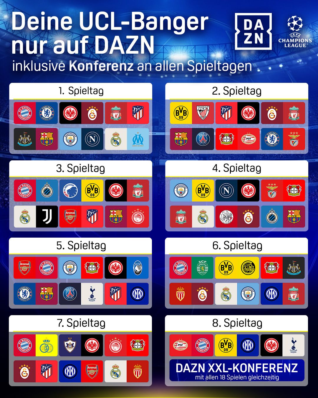 Champions League, 2. Spieltag: Spielplan, Matches, Übertragung im TV und LIVE-STREAM | DAZN News DE