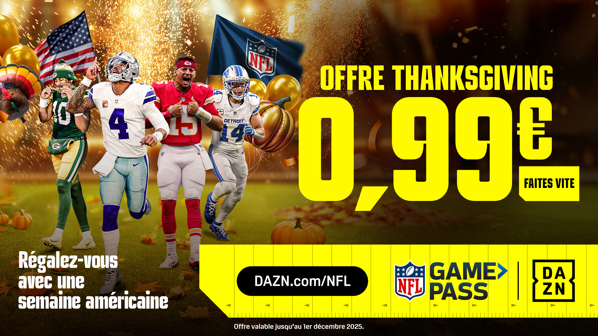 NFL Game Pass : l’offre Thanksgiving à 0,99 € pour suivre les Weeks 13 ...