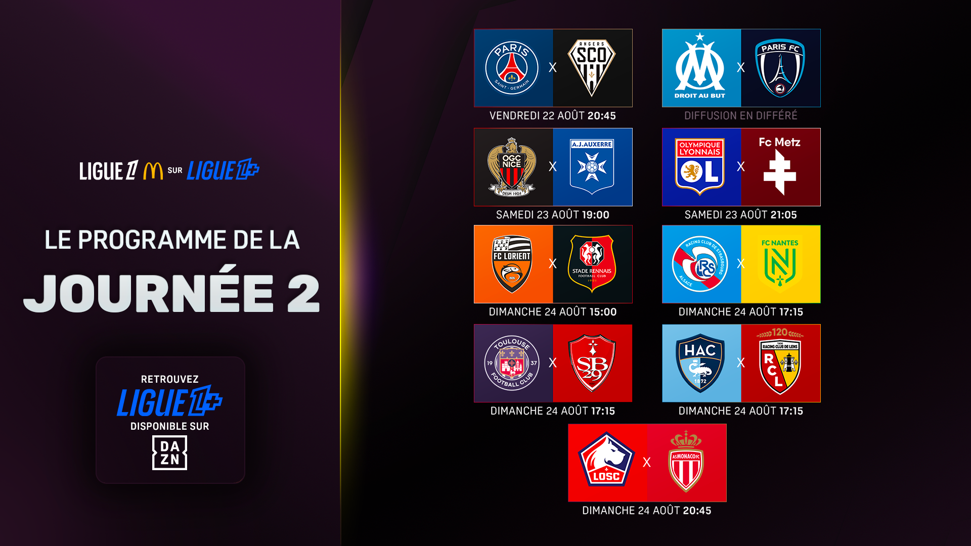 Le programme de la deuxième journée de Ligue 1 McDonald’s | DAZN News FR