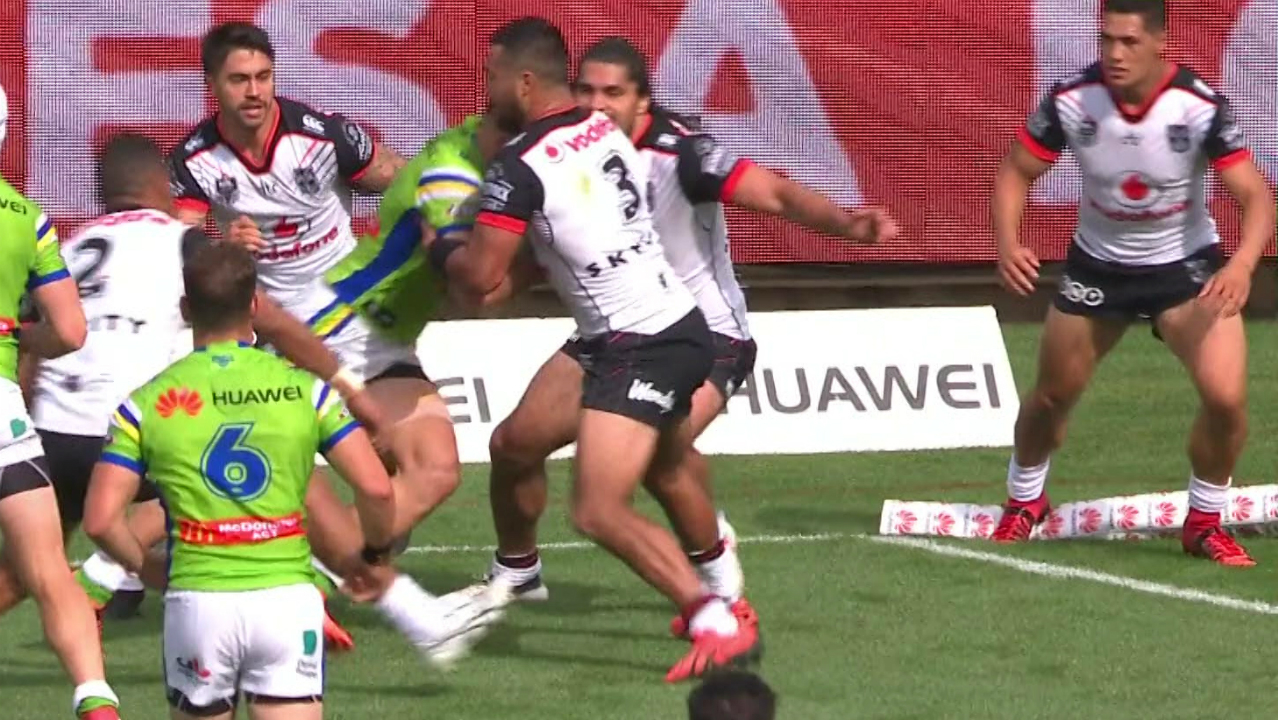 Canberra Raiders winger Nick Cotric beats four defenders to score ...